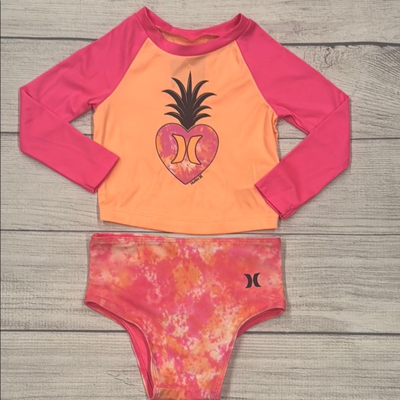 Hurley | Swim | Hurley Baby Girls Pink And Orange Rashguard Swim Set ...
